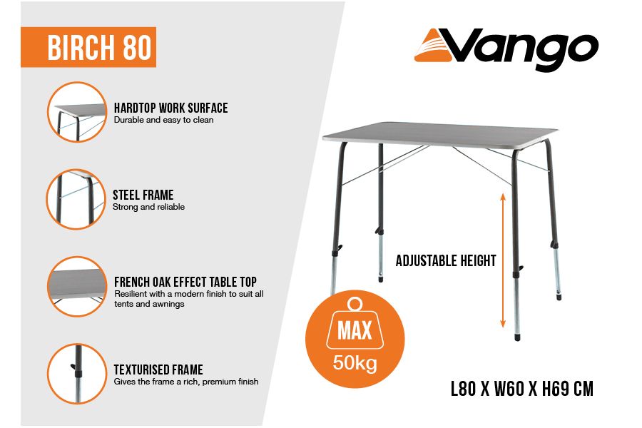 Vango Birch 80 Adjustable Height Table